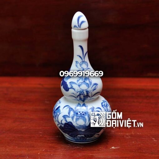 Nậm rượu men rong vẽ sen 15cm - Gốm Đại Việt